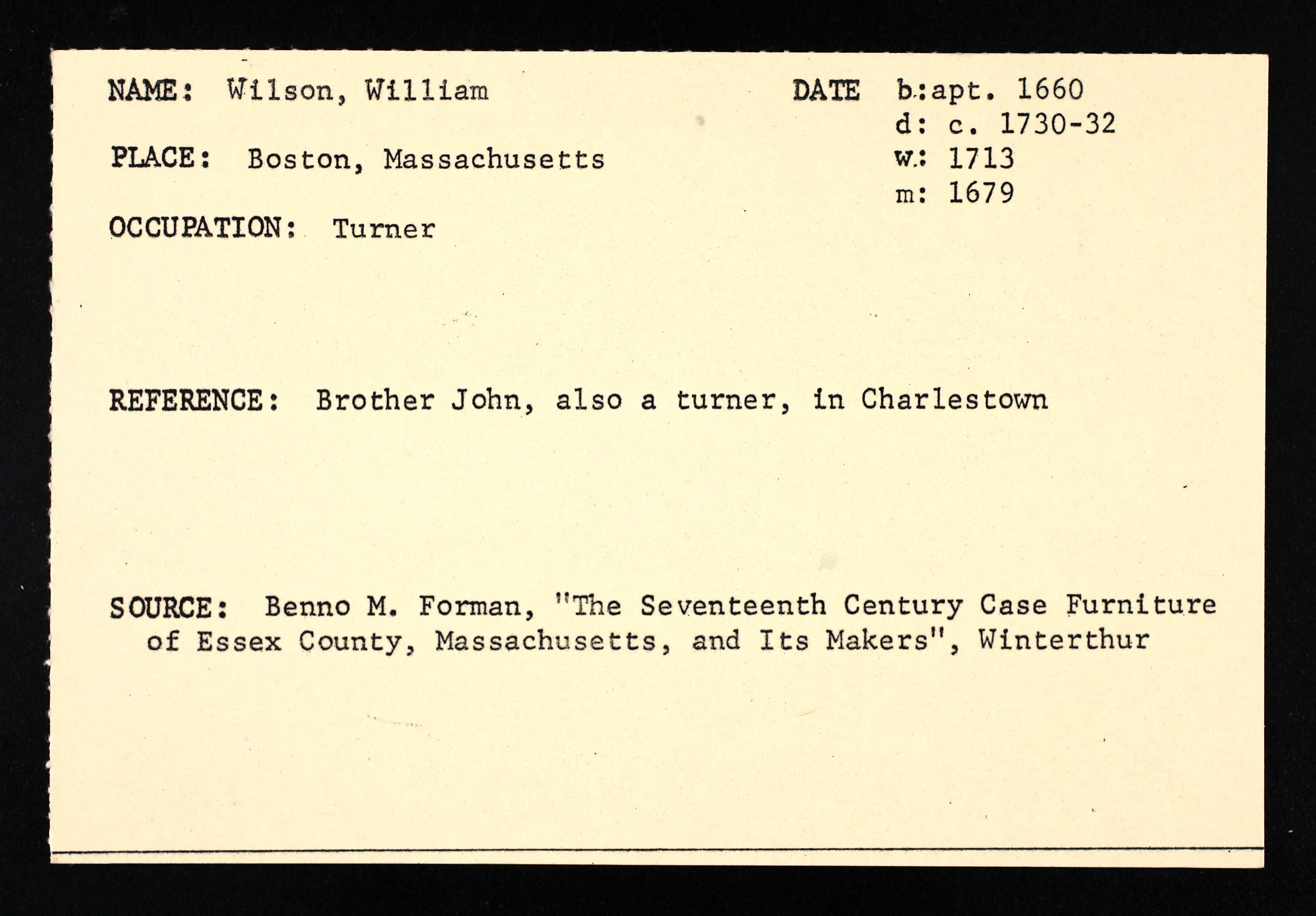 William Wilson and Mary Pierce b. 1660 | Each life has its place